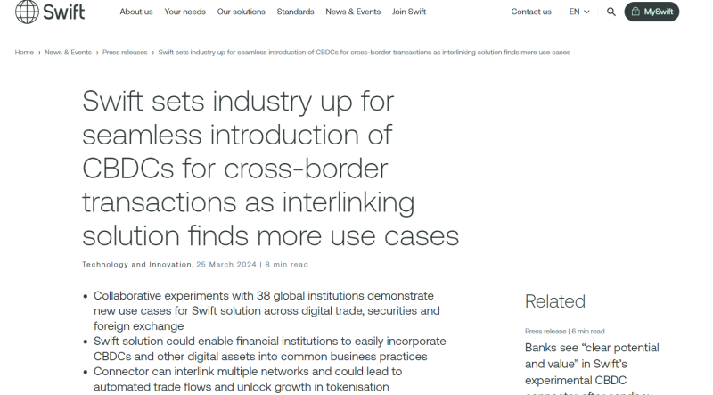 SWIFT, CBDC 2단계 테스트 성공…리플에 본격 도전장