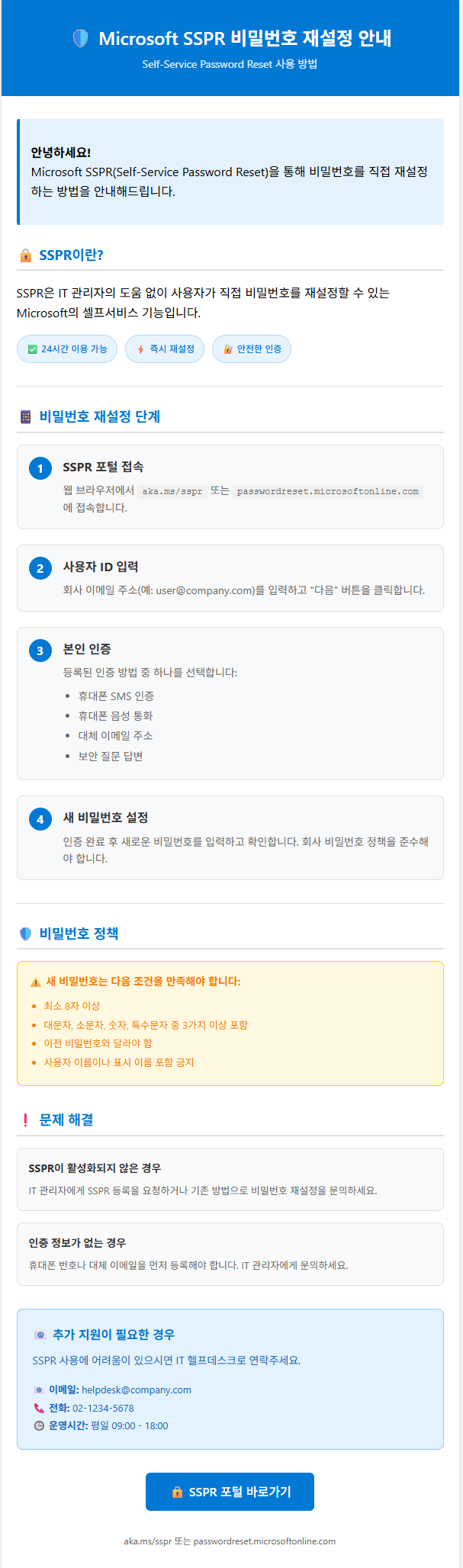 Microsoft SSPR(Self-Service Password Reset) 가이드