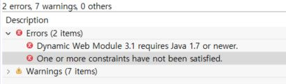 [이클립스] Dynamic Web Module 3.1 requires Java 1.7 or newer