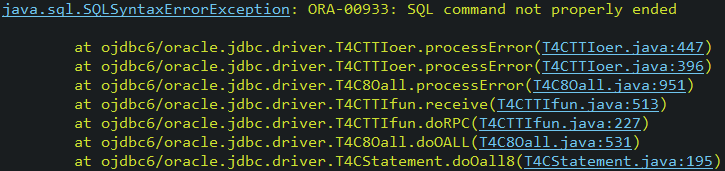 ORA-00933: SQL command not properly ended