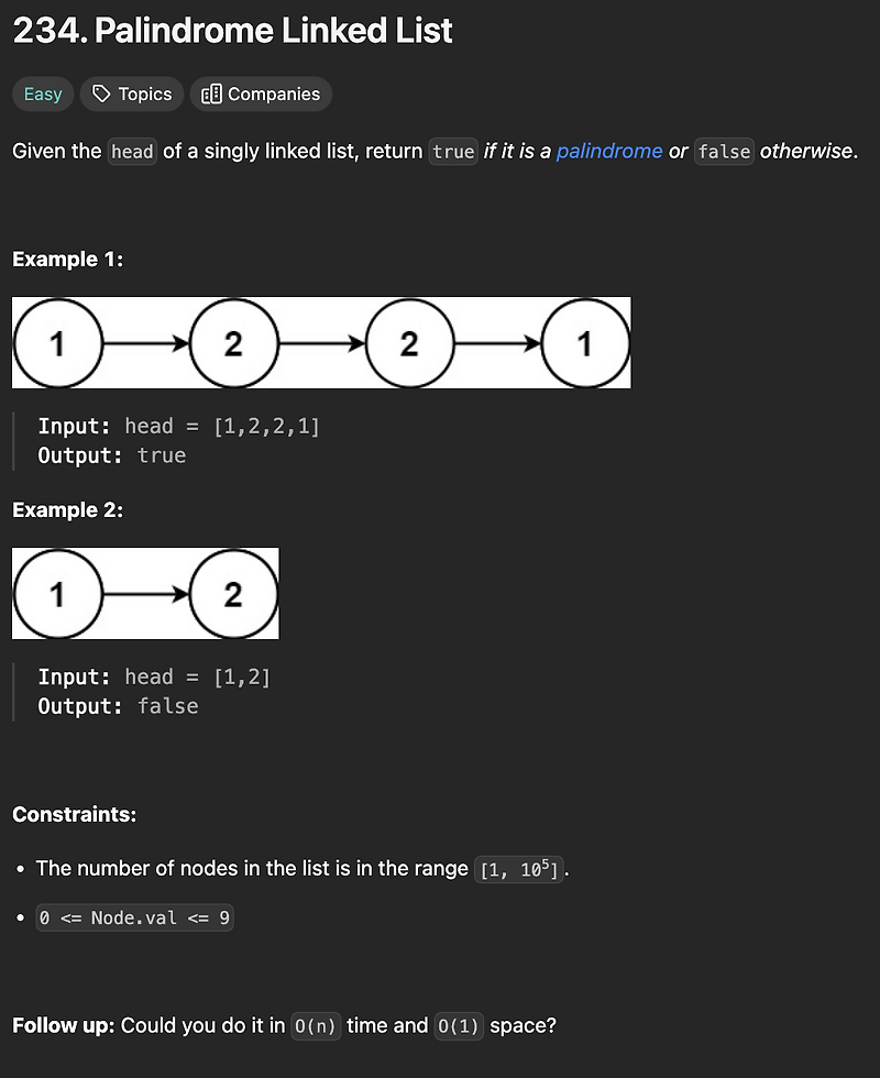 [Leetcode/Stack] 234. Palindrome Linked List