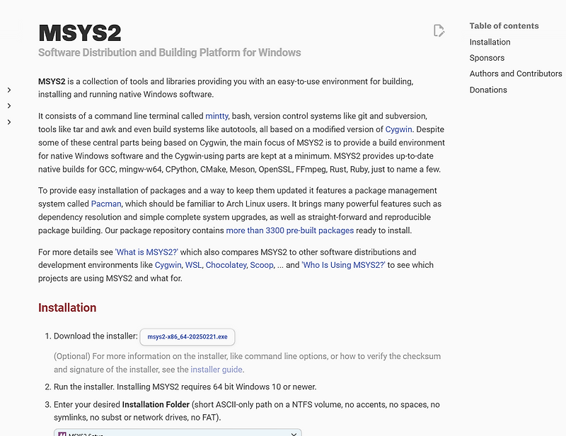 MSYS2를 통해 MinGW 설치하기