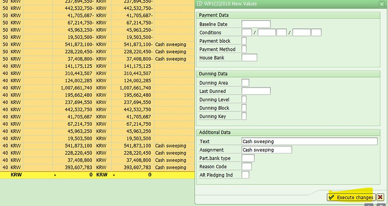 SAP FBL1N, FBL3N, FBL5N에서 일괄 수정(mass change)하는 방법