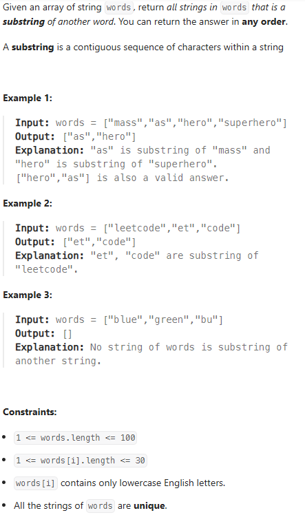 [Python] 1408. String Matching in an Array