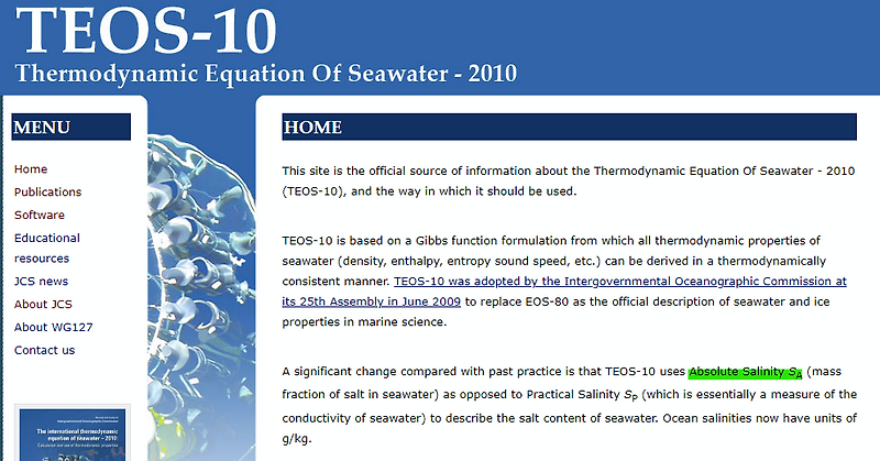 Seawater property(density salinity) 관련자료, 소스코드
