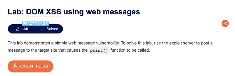 Portswigger - DOM XSS using web messages solution