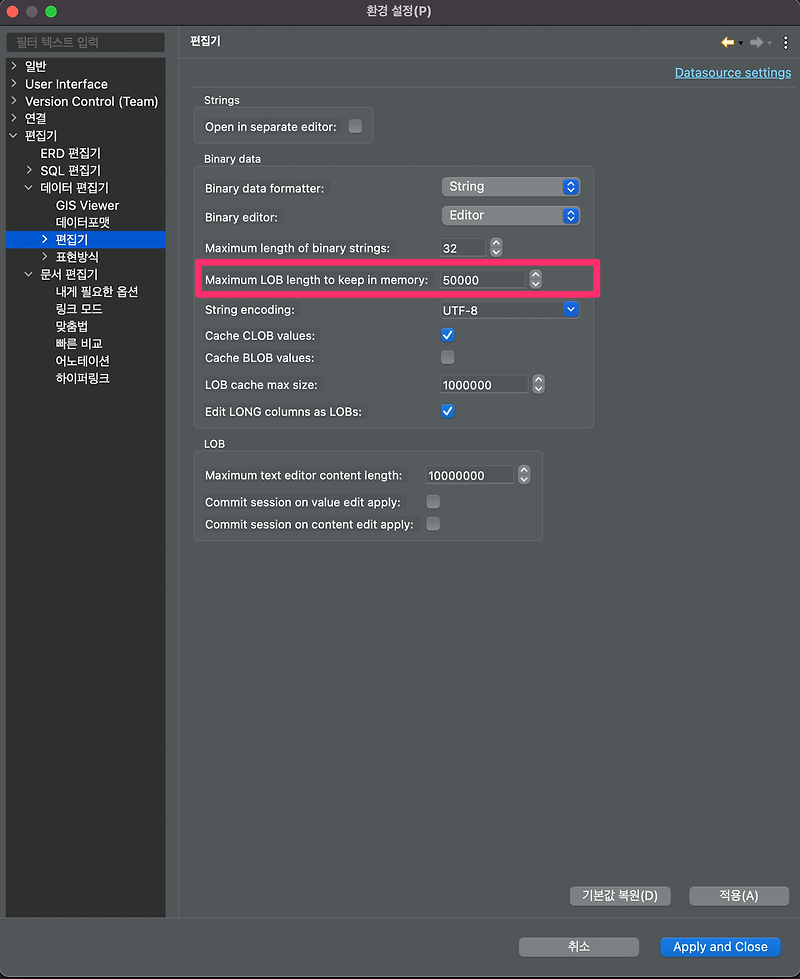 DBeaver로 오라클 CLOB/BLOB(LOB) 데이타 보는법 설정