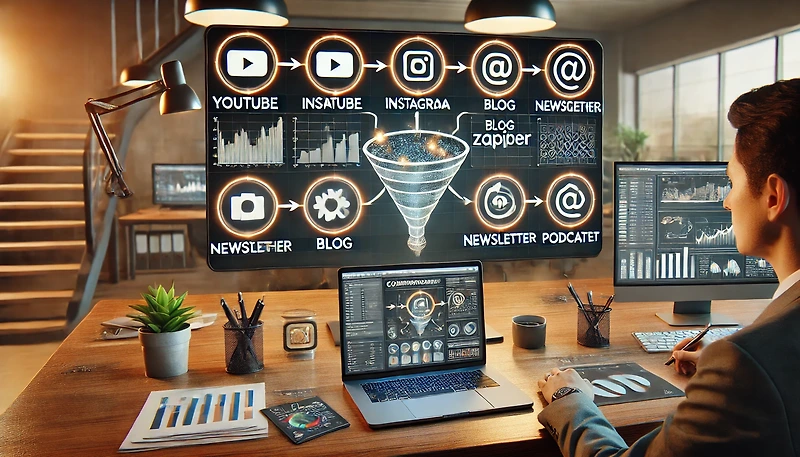 5채널 반복 콘텐츠 루틴으로 1인 브랜드 퍼널 완성하기 – GPT 기반 자동화로 블로그, 뉴스레터, SNS, PDF, 클래스까지 연결하는 전략 설계