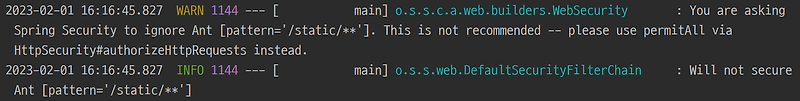 Spring Boot "You are asking Spring Security to ignore Ant [pattern]" 경고 해결(WebSecurity ignoring ...