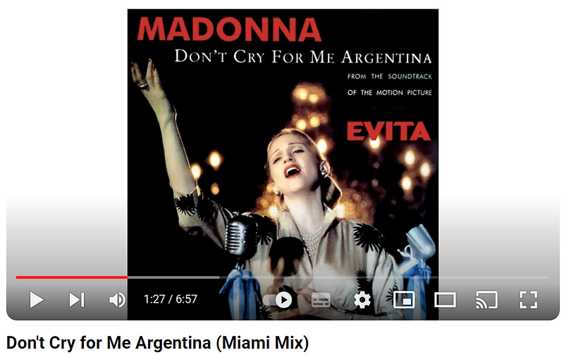 마돈나 Madonna 인기곡 Dont Cry For Me Argentina 듣기 가사 해석