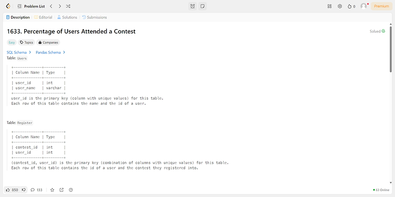 [LeetCode] 1633. Perentage of Users Attended a Contest