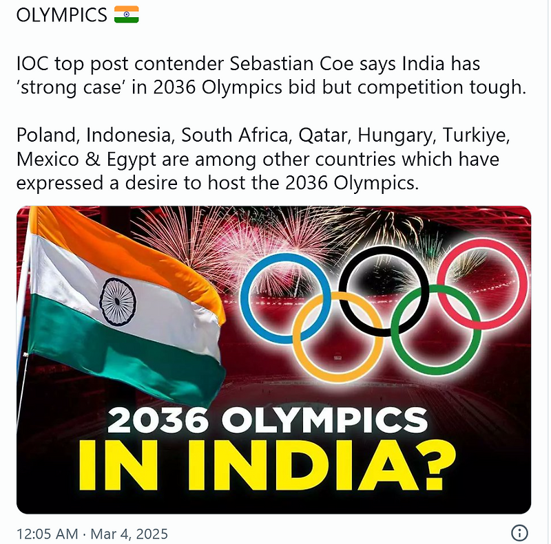 윤강로의 스포츠세상 - Rocky YOON's Sport World :: India, 2036올림픽유치막강후보로 부상(IOC위원장 후보 Coe 견해)