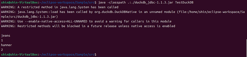 java and duckdb