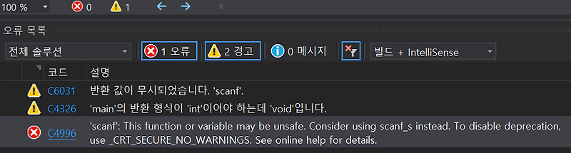 [C] C4996 'scanf': This function or variable may be unsafe. — May