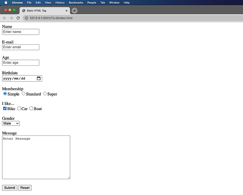 [HTML] TIL4 : 기본 태그의 종류와 속성(3/3) - 입력 양식(폼)