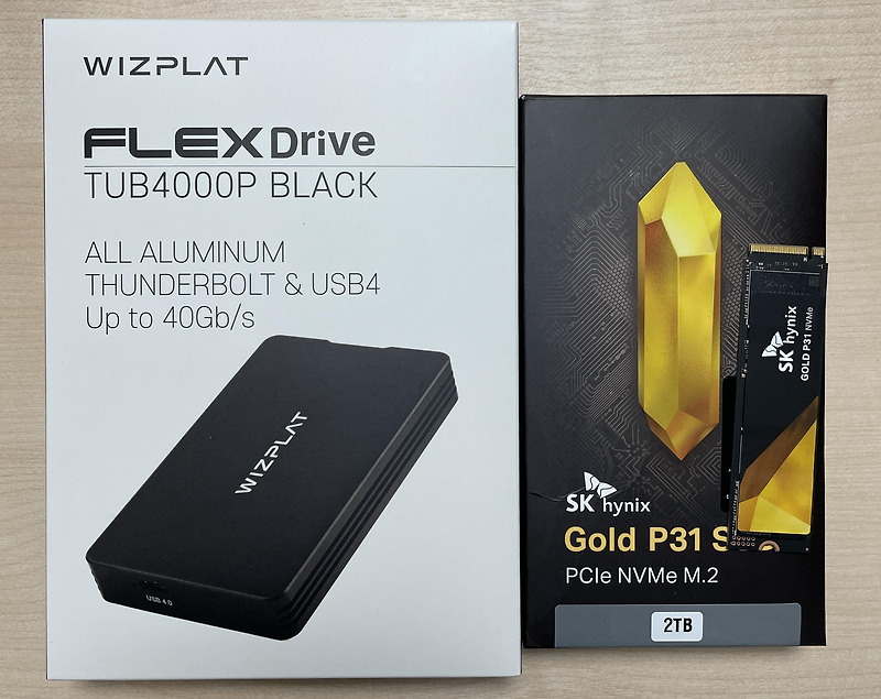 위즈플랫 TUB400P 썬더볼트 인클로저 FLEX Drive SK하이닉스 MVME M.2 Gold P31 SSD 2T 속도테스트