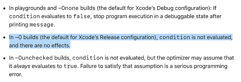 [Swift] assert, precondition, fatalError
