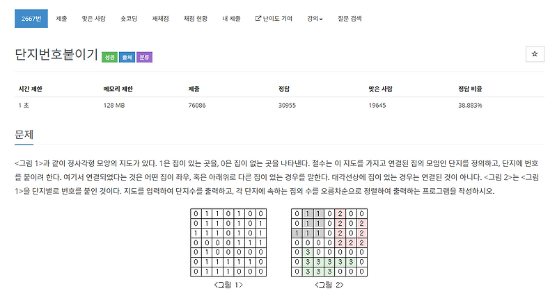 BOJ 2667 : 단지번호붙이기