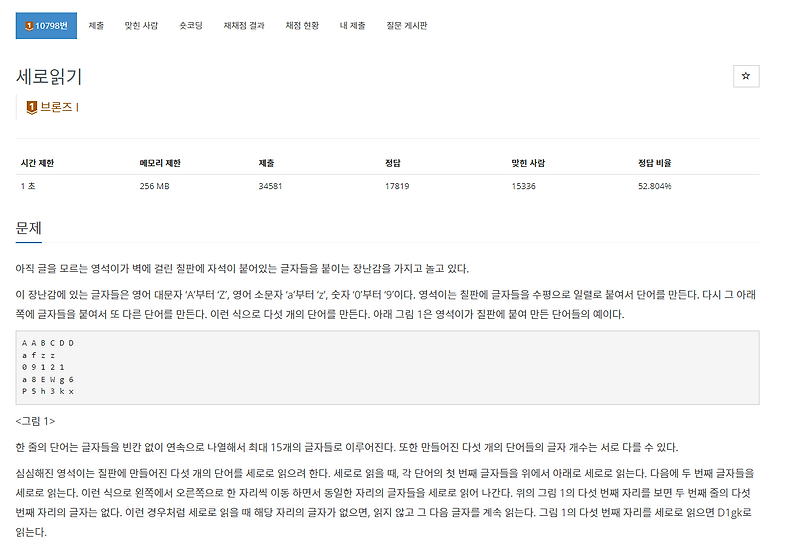 [BOJ/백준] 10798번 세로읽기 -[c/c++] 풀이