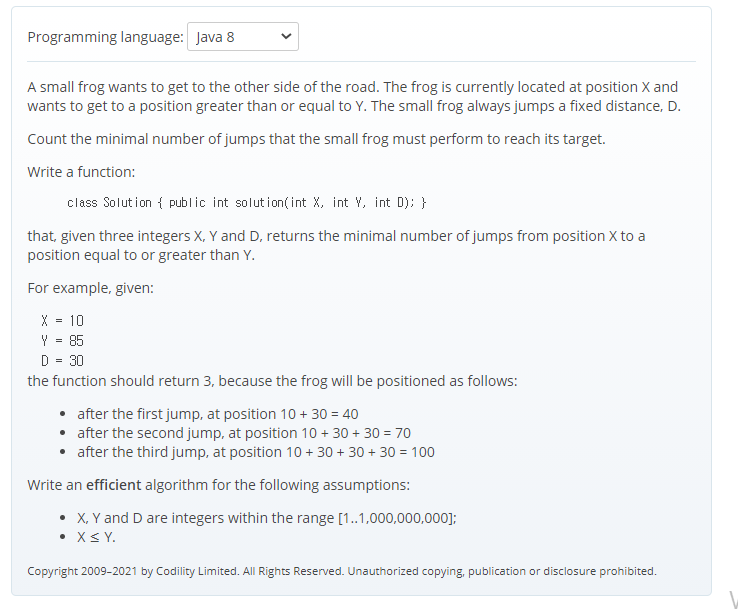 Codility : Lesson 3 (Time complexity) - FrogJmp