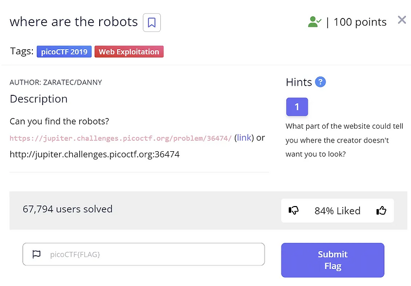picoCTF: where are the robots(Web)