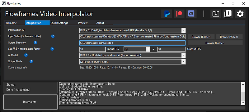고프레임 변환 프로그램 flowframes video interpolator 사용법
