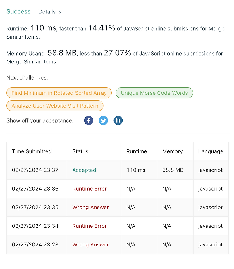 [leetCode/Javascript] 2363. Merge Similar Items — Ming devlog