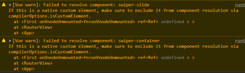 [swiper.js][vue][vite] web component 쓰면 vue warn 경고 뜰 때