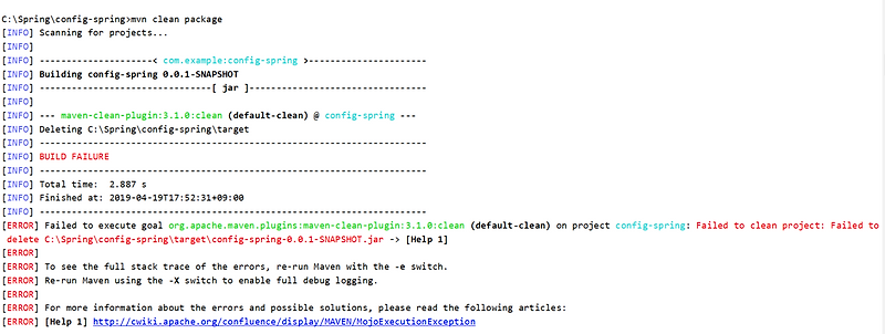 [ERROR] To see the full stack trace of the errors, re-run Maven with the -e switch.
