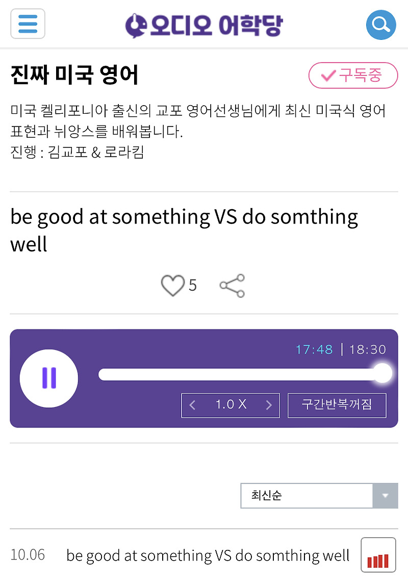 22.10.06.목 be good at something VS do something well 진짜 미국 영어