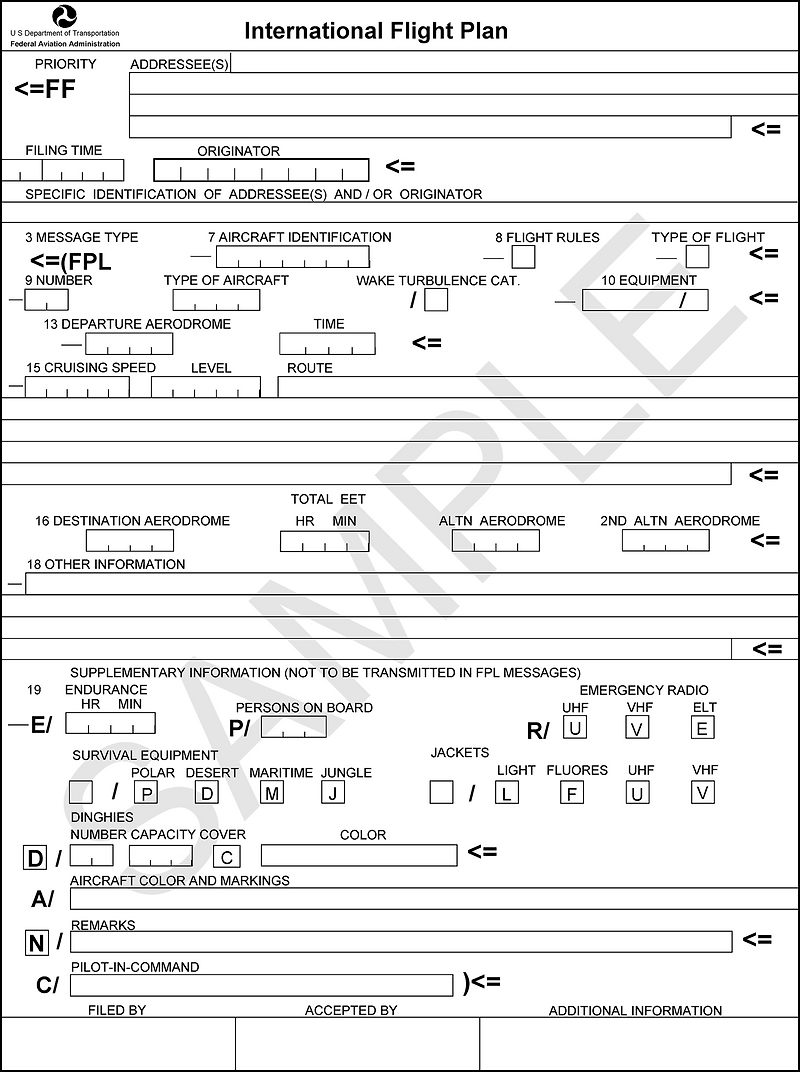 ICAO FLIGHT PLAN FORM :: ICAO 비행계획서 양식과 작성 예시 및 해설 :: UBI SUNT