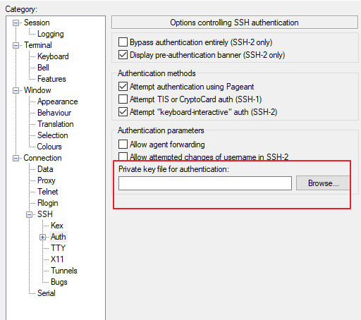 [PuTTY] 푸티 사용 중 Connection > SSH > Auth에 private key 입력 칸 없음 시 입력 방법