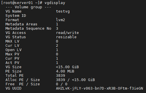 Linux LVM VG attr 정보 조회