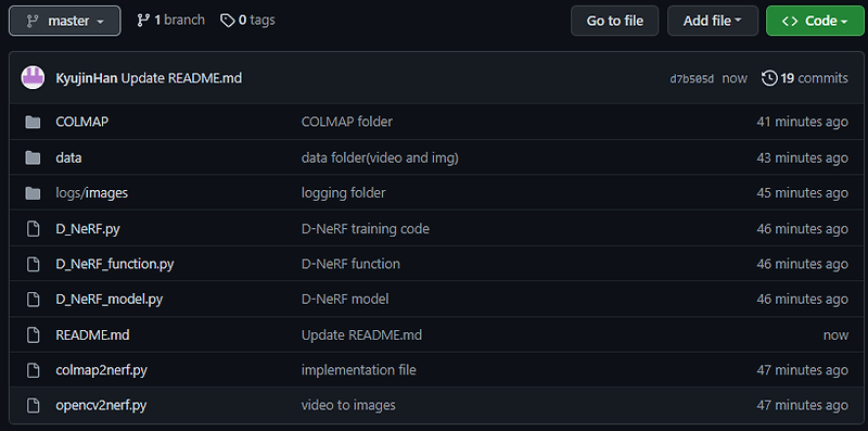 D-NeRF를 이용한 Real dataset(real scene video) 학습하기