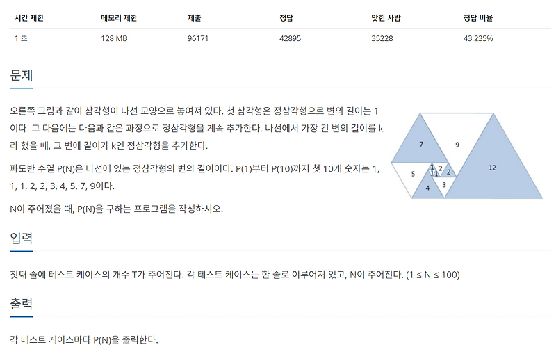 [백준(BOJ) / DP / S3 / Python] 9461 : 파도반 수열