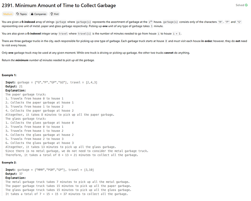 [Leetcode]2391. Minimum Amount of Time to Collect Garbage