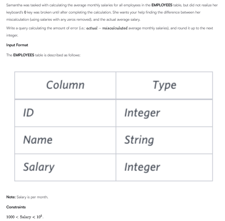 [HackerRank] The Blunder - 올림/내림/반올림 함수, 타입 변환, REPLACE 함수