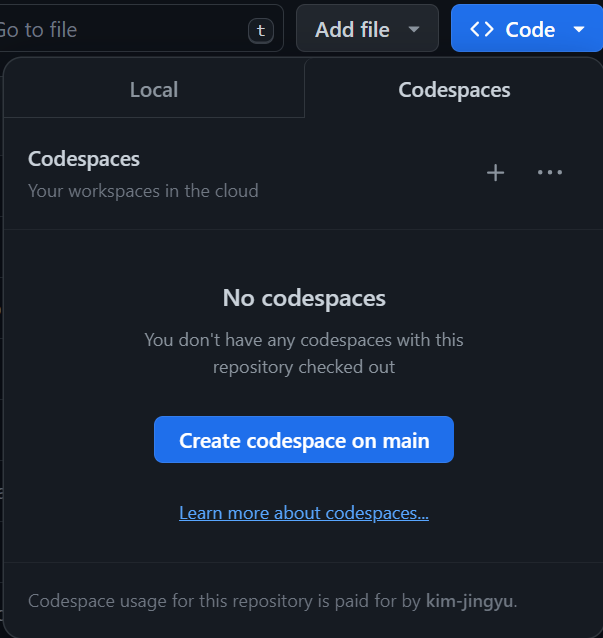 GitHub Codespaces — JingyuKim