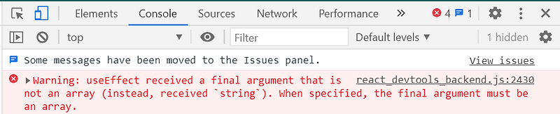[Warning: useEffect received a final argument that is not an array (instead, received `string ...