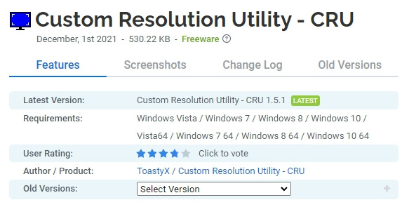 Custom Resolution Utility - CRU 무료 다운로드