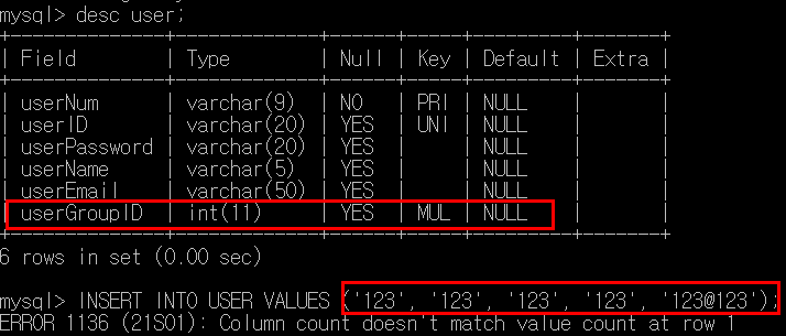 Column count doesn't match value count at row 1 — Falcon