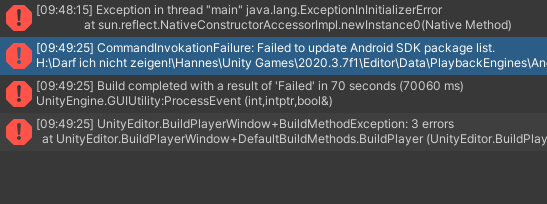 Unity, 버전 업그레이드 이후 SDK 애러로 인한 빌드 실패