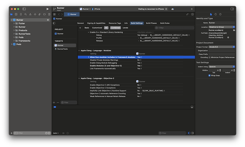 플러터 ios 버젼 17.4 에 따른 Flutter: include of non-modular header inside framework module 'firebase ...