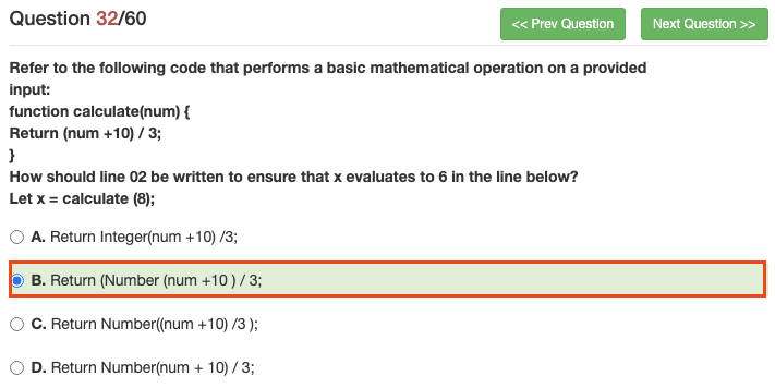 (32/60) Refer to the following code that performs a basic mathematical ...