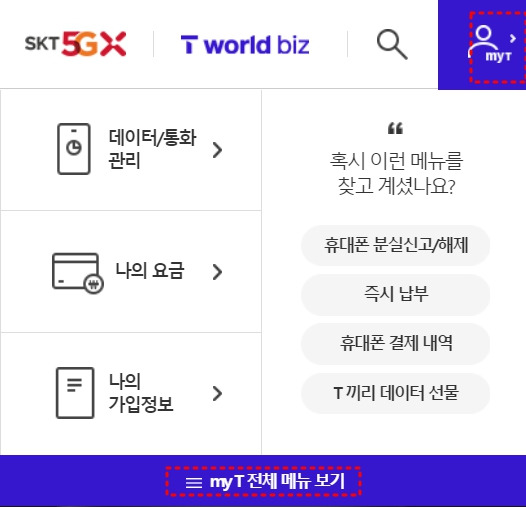 skt 통화내역조회 신청하기 권한부여