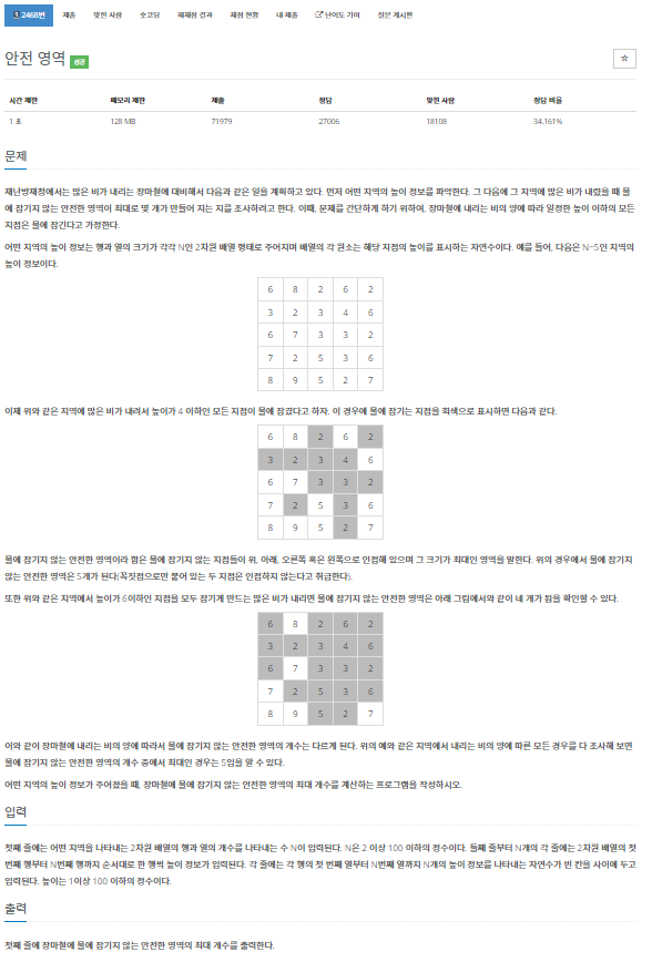 BOJ 2468 안전 영역