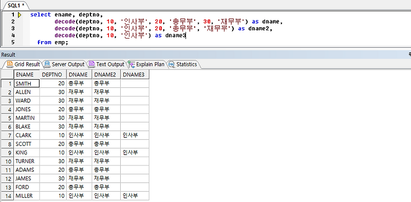 [복습] SQL | Oracle 조건을 나타내기, 일반함수(decode, case)