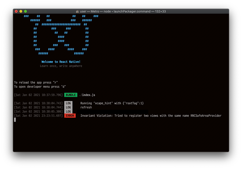 Tried to register two views with the same name RNCSafeAreaProvider