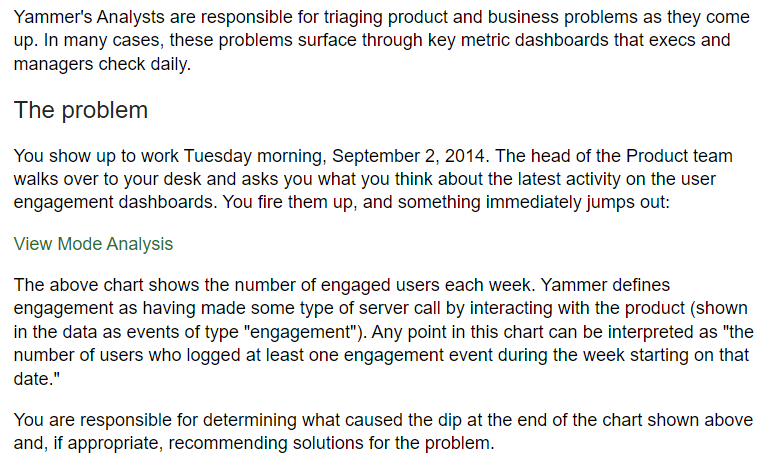 [Mode] Investigating a Drop in User Engagement(1)