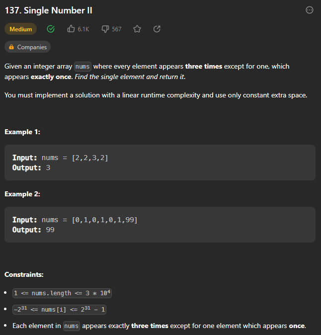 [C#] 137. Single Number II :: iOEEO's